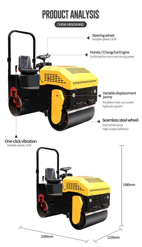 High Performance 1 5 Ton Asphalt Roller Compactor 12hp Powered