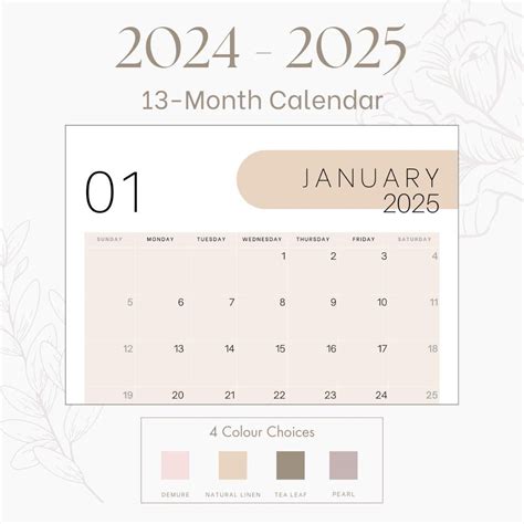 Printable 13 Month Calendar
