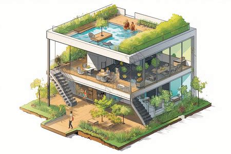 屋顶上的绿色花园插画图片下载 正版图片600491808 摄图网