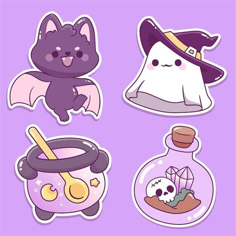 Premium Vector Kawaii Halloween Ghost Stickers Elements Collection