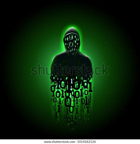 silhouette hacker hood binary code on stock vector royalty free