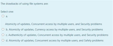 Solved The Drawbacks Of Using File Systems Are Select One