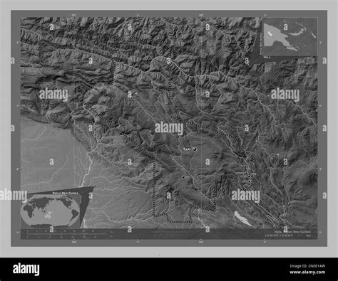 Hela Province Of Papua New Guinea Grayscale Elevation Map With Lakes