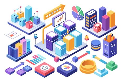 Isometric Illustration Of Data Analysis Business Analytics Charts