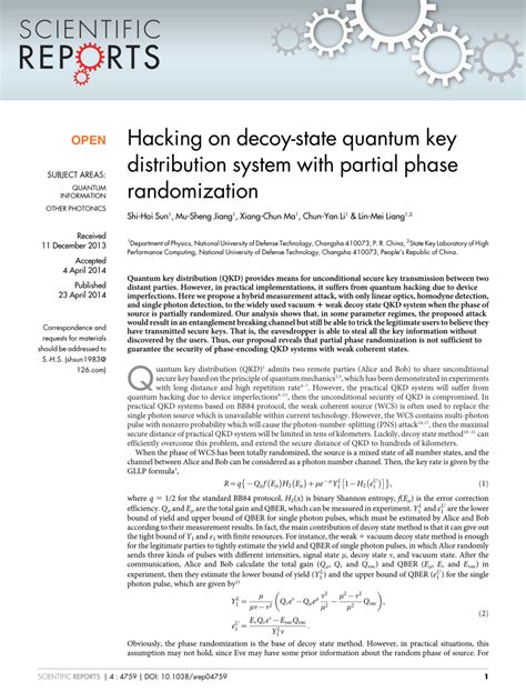 Pdf Hacking On Decoy State Quantum Key Distribution System With Partial Phase Randomization