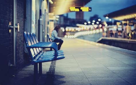 Train Station Night Bench Passing Free Wallpaper For Desktop