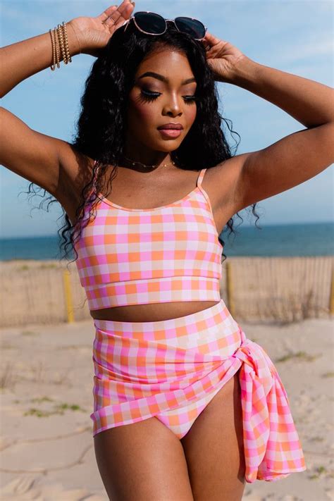 Kind Of Coastal In Girly Gingham Swimsuit Bottom And Sarong Final Sale