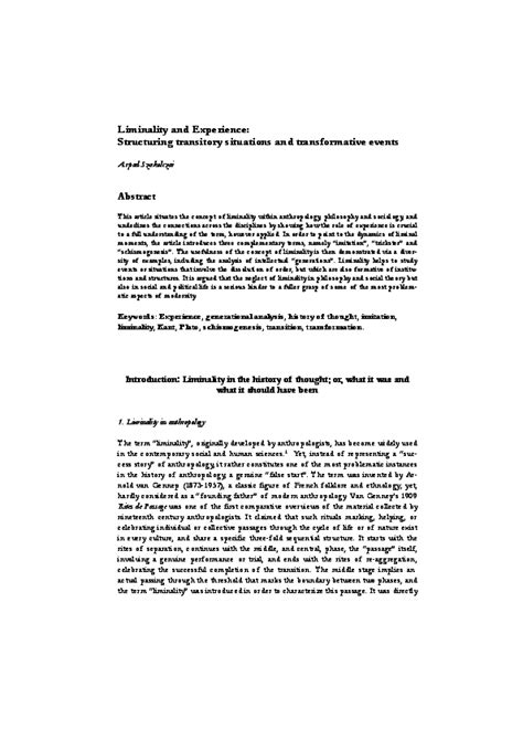 Pdf Liminality And Experience Structuring Transitory Situations And