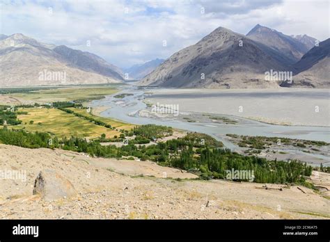 Wakhan Corridor Tajikistan Langar Village Where Pamir River And
