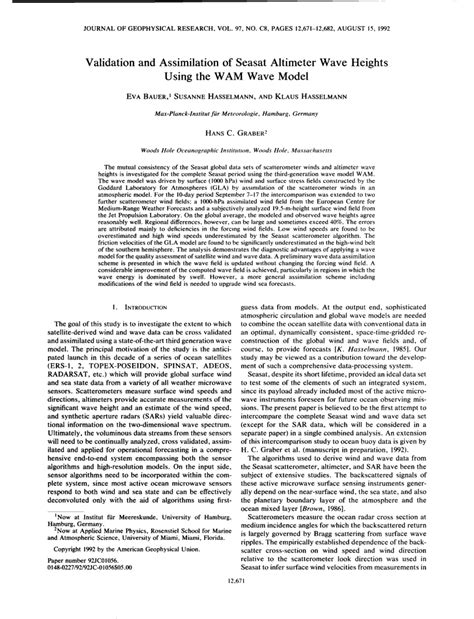 Pdf Validation And Assimilation Of Seasat Altimeter Wave Heights