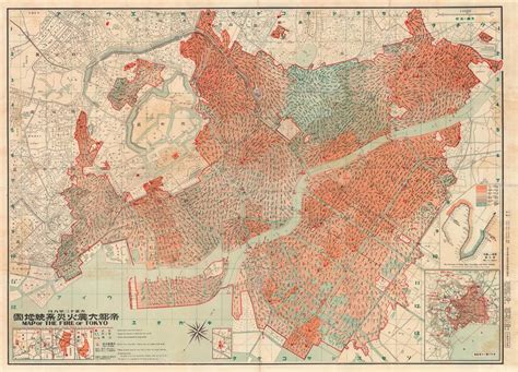 帝都大震火災系統地圖 Map Of The Fire Of Tokyo Geographicus Rare Antique Maps