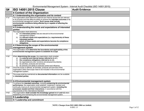 Iso 14001 2015 Checklist Lead Auditor Pdf