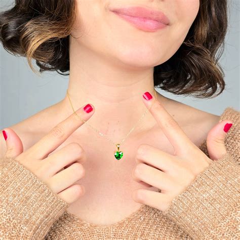 Emerald Love Heart Pendant May Birthstone Necklace Harfi
