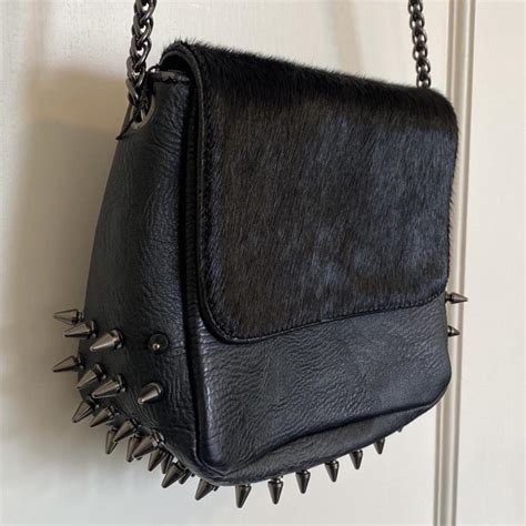 Street Level Studded Faux Leather Fur Purse Mostly Depop
