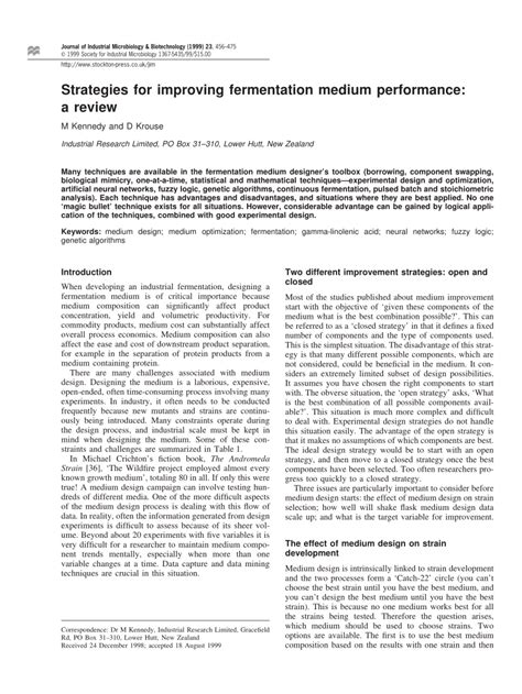 Pdf Strategies For Improving Fermentation Medium Performance A Review