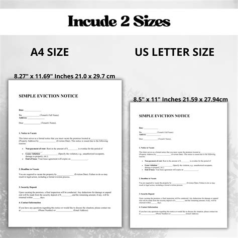 Editable Simple Eviction Notice Pdf Word A4 And Us Letter Size Etsy