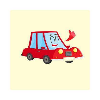 Cute And Funny Red Car Auto Character Showing Thumb Up Stock