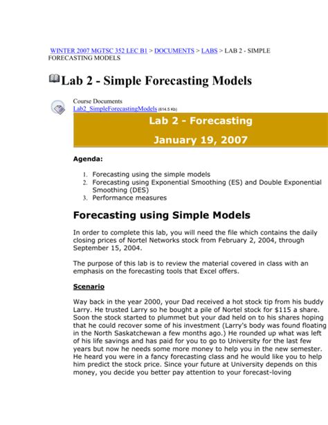 Lab 2 Simple Forecasting Models