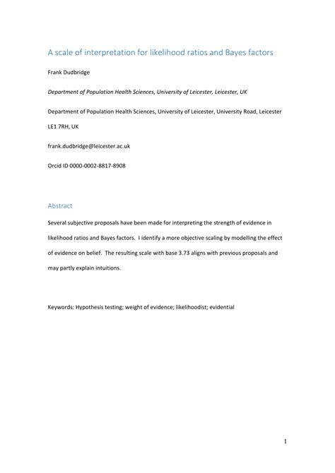 Pdf A Scale Of Interpretation For Likelihood Ratios And Bayes Factors
