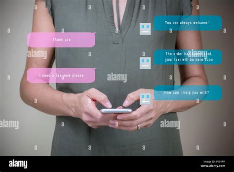 Adult Woman Chatting With Chatbot On Smartphone And Ordering A Taxi Stock Photo Alamy