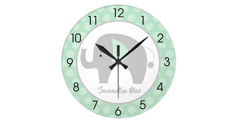 Mint Green Elephant Gender Neutral Nursery Large Clock