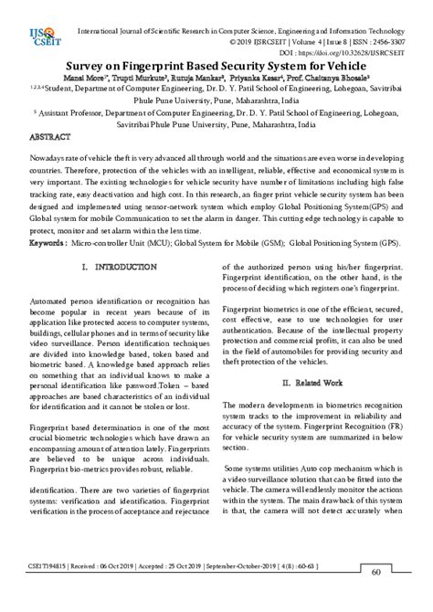 Pdf Survey On Fingerprint Based Security System For Vehicle