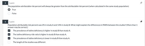 Solved 1 Point The Population Attributable Risk Percent Will