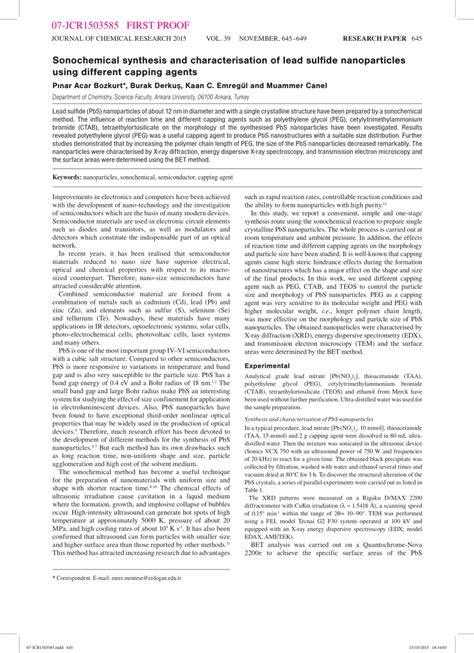 Pdf Sonochemical Synthesis And Characterisation Of Lead Sulfide