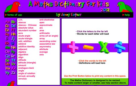 Math Dictionary Middle School Math Resources