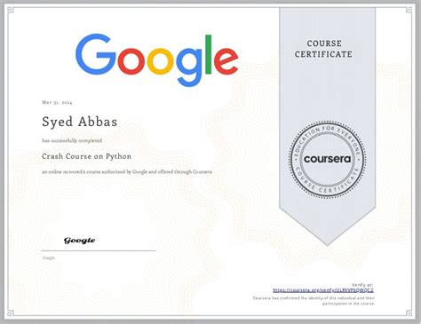 Completed Python Crash Course On Coursera Syed Muhammad Abbas Posted