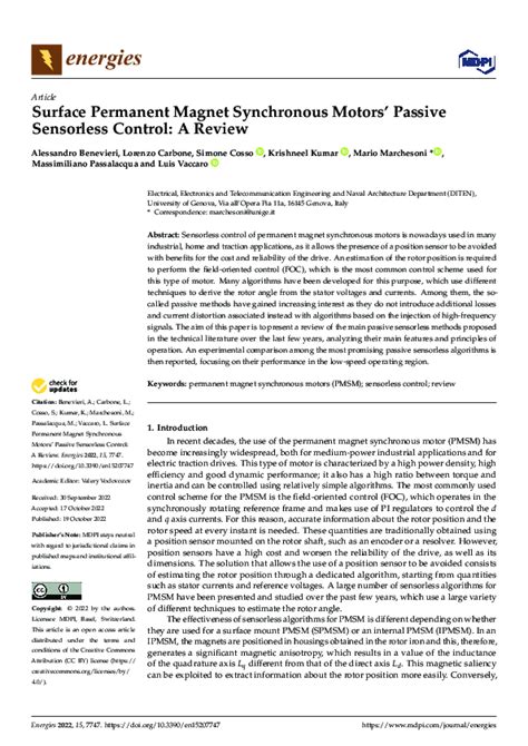 Pdf Surface Permanent Magnet Synchronous Motors Passive Sensorless Control A Review