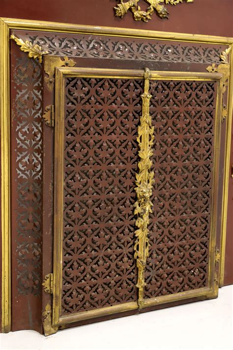 Antique Bronze And Brass French Provincial Fireplace Screen W Surround