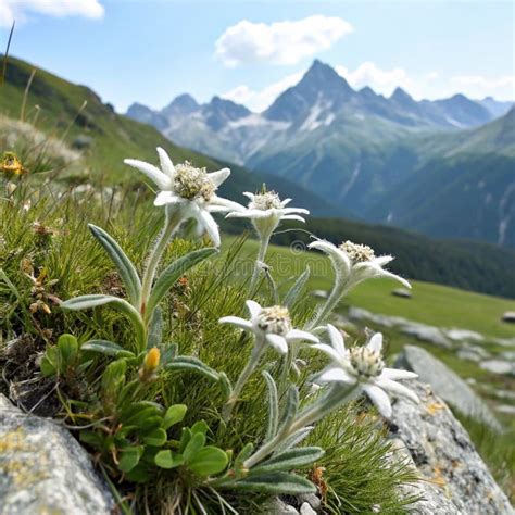 Wild Beautiful Rare Edelweiss Flowers Symbol Of Switzerland Stock