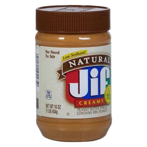 Jif 16 Ounce Natural Creamy Peanut Butter