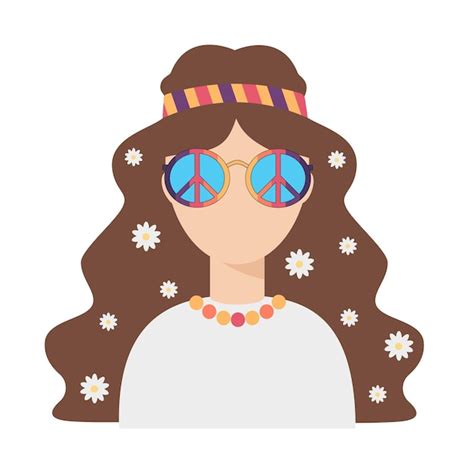 Premium Vector Hippie Girl In Peace Sunglasses With Daisies In Loose Hair