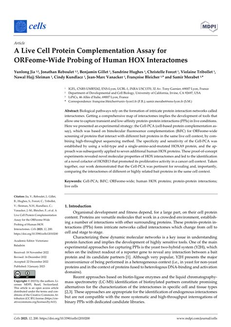 Pdf A Live Cell Protein Complementation Assay For Orfeome Wide