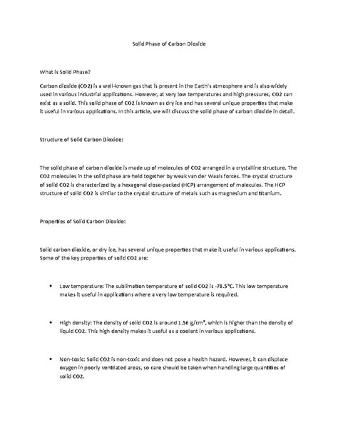 Solid Phase Of Carbon Dioxide However At Very Low Temperatures And