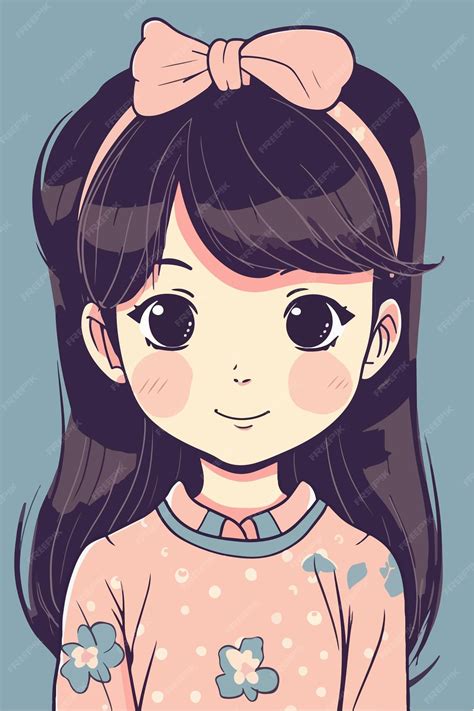 Premium Vector Cute Little Kawaii Girl Illustration Flat Colors