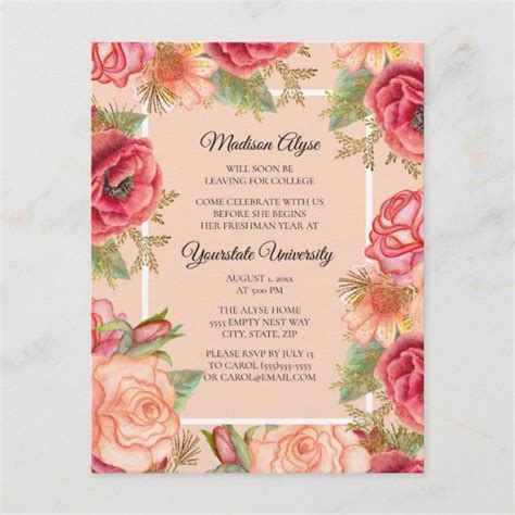 Elegant Pink Rose Floral College Trunk Party Invitation