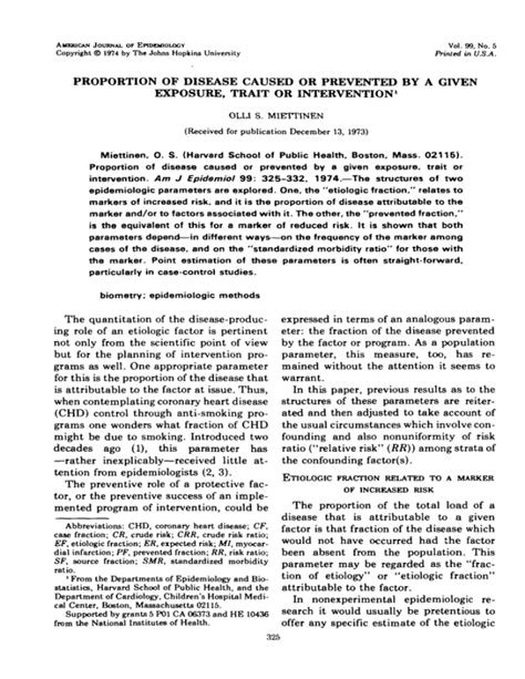 Proportion Of Disease Caused Or Prevented By A