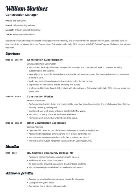Construction Worker Resume Examples Template And Skills