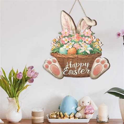 Jhehf Easter Welcome Door Signs Wooden Wreaths Front Door Ornaments