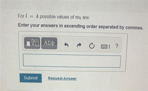 solved for l 1 possible values of ml are enter your answers