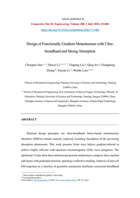 Pdf Design Of Functionally Gradient Metastructure With Ultra Broadband And Strong Absorption