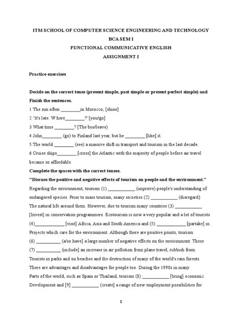 Assignment Bca Sem I Pdf Tourism Verb