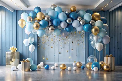 Elegant Blue And Gold Balloon Arch Festive Setup For A Special