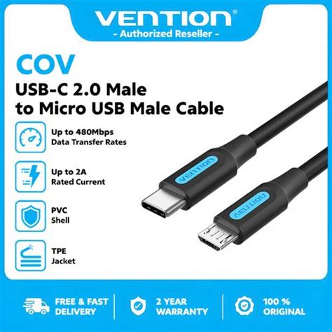Jual Vention Kabel Charger 2a Type C To Micro Usb Adapter Usb C To