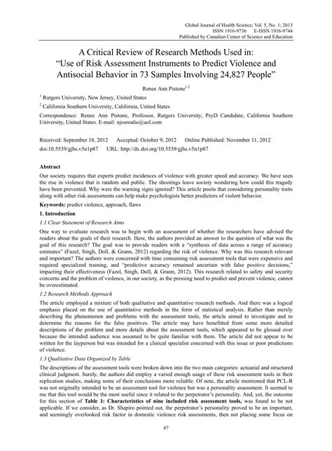 Pdf A Critical Review Of Research Methods Used In “use Of Risk