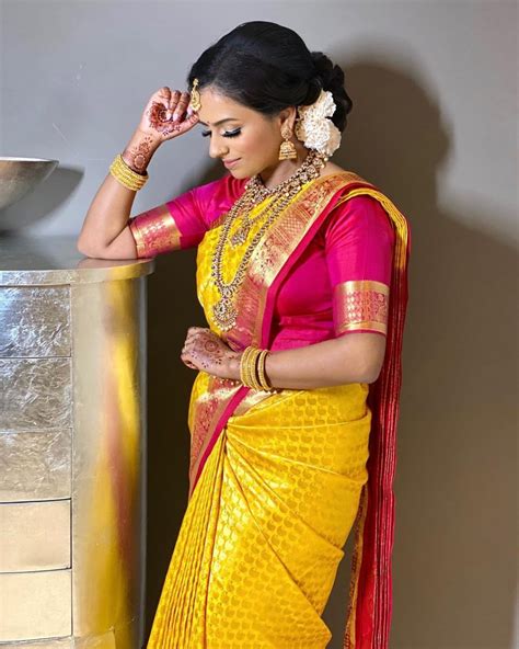 Mustard Kanchipuram Saree In Maroon Pink Gold Border Wedding Silk