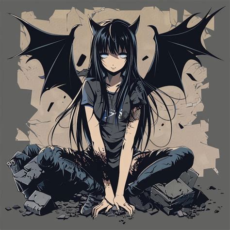 Premium Photo Printable Tshirt Designs Anime Girl With Demon Wings